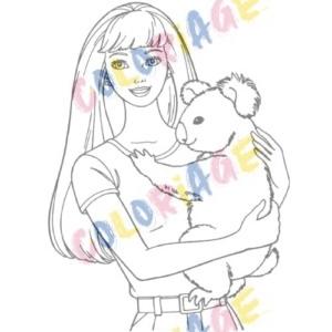coloriage Barbie et koala - Coloriage