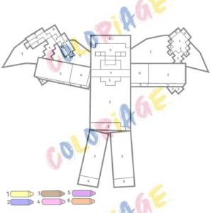 coloriage par numéro minecraft steve avec des ailes - Coloriage