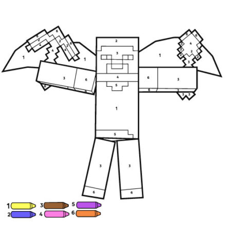 coloriage par numéro minecraft steve avec des ailes - Coloriage