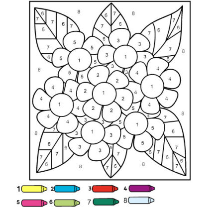 coloriage par numéro jolies fleurs - Coloriage