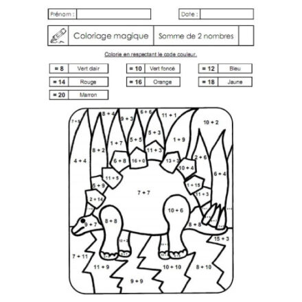 coloriage Addition dinosaure - Coloriage